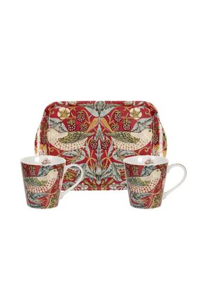 Portmeirion Home & Gifts Strawberry Thief Rotes Becher- und Tablett-Set (Rot)