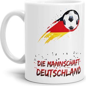 Tassendruck Fussball-Tasse mit Spruch - Die Mannschaft - Weiss Fahne/L&auml;nderfarbe/WM 2018/Deutschland/Weltmeisterschaft/Cup/Tor/Qualit&auml;t Made in Germany