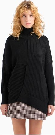 A|X Armani Exchange Femme, Pulls, Noir, Taille: 40 FR Pull Tricot&eacute; Asym&eacute;trique &agrave; Col Montant