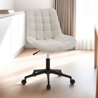 IDIMEX Drehstuhl VASILO höhenverstellbar, Beige - Bürostuhl mit Metallgestell in schwarz, drehbarer Home Office Stuhl gepolstert Cordstoff