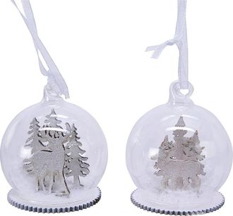 Decoris Weihnachtskugeln Glas 5cm x 1 St&uuml;ck Sortiert Holz Rentier Hirsch Elch klar transparent wei&szlig; Natur