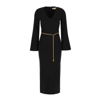 Michael Kors Wollmischung Midikleid mit G&uuml;rtel - - Dresses - Damen - Schwarzk - S