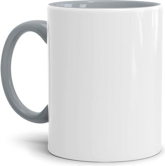 Tassendruck Bastel-Tassen ohne Druck zum Bemalen aus Hochwertiger Keramik Einzeln oder im Set/Mug/Cup/Becher/Pott Innen & Henkel Grau 12er Set