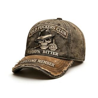 Generic Old Fuckers Club Casquette de baseball vintage, t&ecirc;te de mort r&eacute;glable, chapeau amusant, noir, chapeau vieilli pour homme et femme