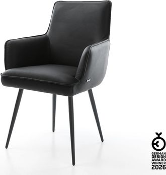 DELIFE Esszimmerstuhl Heira-Flex mit Armlehnen Echt-Leder Schwarz 4-Fu&szlig; konisch Schwarz Taschenfederkern, Esszimmerst&uuml;hle
