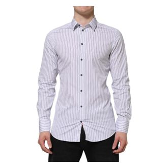 Dolce & Gabbana Wei&szlig; Blau Gestreiftes Baumwollformelles Hemd - - Shirts - Herren - Wei&szlig; - M