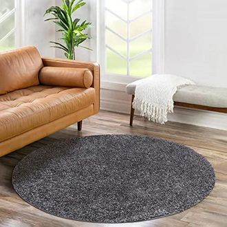Carpet City Shaggy Tapis de salon, &agrave; poils longs, motif uni, anthracite, 160 cm, rond, doux et moelleux, moderne, convient &eacute;galement &agrave; la chambre &agrave; coucher