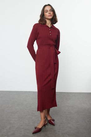 Trendyol Modest Damen Bordeaux Einfarbig Maxi Lang Casual Gerade Modest Kleider