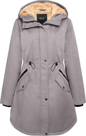 Orolay Damen Kapuzen Fleece Gef&uuml;ttert Parka-Mantel Mittlere L&auml;nge Winter Draussen Gepolstert Jacke Grau XXL