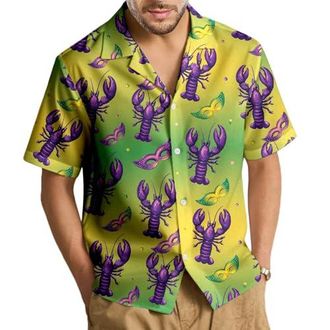 Generic Chemise hawa&iuml;enne Mardi Gras pour homme - Chemise hawa&iuml;enne boutonn&eacute;e &agrave; manches courtes avec imprim&eacute; homard pour l&eacute;t&eacute;, les vacances, les f&ecirc;tes, Carniv