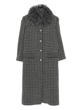 Nissa manteau bord&eacute; de plumes - Gris