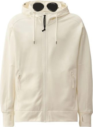 C.P. Company C.p. Company, Homme, Sweatshirts et sweats &agrave; capuche, Blanc, Taille: L SweaT-shirt zipp&eacute; &agrave; capuche avec lunettes en molleton diagonal gratt&eacute;