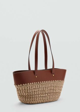 Mango Sac cabas fibre naturelle marron moyen - Femme - Taille unique - MANGO
