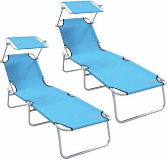 vidaXL Vidaxl - Sonnenliege 2-Person 2 pcs Blau 58 x 188 x 77cm Stoff