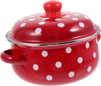 Angoily Roter Emaille Milch Suppentopf mit Doppelgriffen Dickwandiger Kleiner Kochtopf f&uuml;r Induktions Elektroherde Multifunktionaler Babynahrungstopf Leicht u