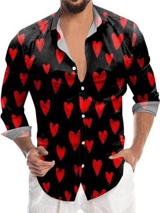 Generic Chemise &agrave; manches longues pour homme avec imprim&eacute; num&eacute;rique 3D et revers boutonn&eacute; 2026, Noir, XXL