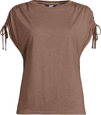 Lands End Leinenmix-Shirt mit geraffter Schulter, Damen, Größe:48-50 regular, Braun, Leinen/Viskose, by Lands End