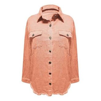 Generic Chemise en jean d&eacute;lav&eacute; veste tendance d&eacute;contract&eacute;e pour femme chemise &agrave; manches longues en coton pour femme, Orange, XXL