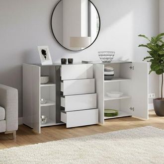 Dmora Kommode Banjul, Wohnzimmerbuffet, Wohnzimmer-Sideboard, Moderne K&uuml;chen-Speisekammer, Made in Italy, 180x38h92 cm, Gl&auml;nzendes Wei&szlig; und Anthrazit