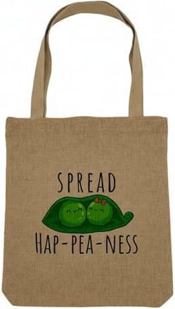 Fabulous Sac Shopping Tote Bag Aspect Lin - Spread Hap-pea-ness Jeux de Mots Anglais Nourriture L&eacute;gume - Sac de Courses Toile Epaisse 360g Beige Naturel Cabas 