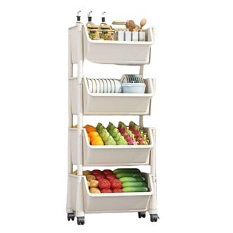 Generic Rollwagen 4 EbenenPP Kunststoff Abnehmbarem Platzsparend 360° Räder Einfache Montage Multifunktionaler Allzweck-Aufbewahrungswagen Küchenwagen schmal 