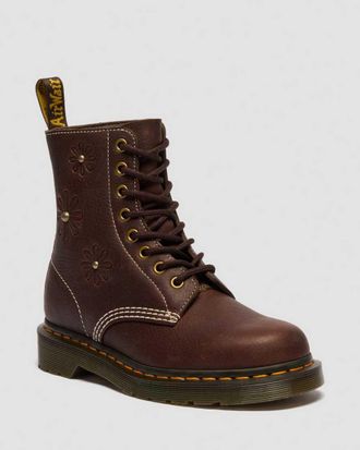 Dr. Martens 1460 Pascal Flower Grizzly Leder Stiefel in Braun, Gr&ouml;&szlig;e: 36