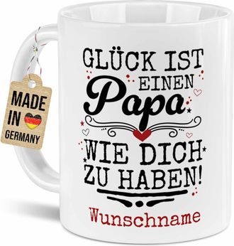 Tassendruck Personalisierte Tasse mit Name - Gl&uuml;ck ist einen Papa wie dich zu haben - Geschenk zum Vatertag, Geburtstag - Keramik, 300 ml, Wei&szlig;