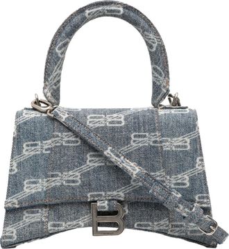Balenciaga Hobo Bags - Small BB Monogram Denim Hourglass Top Handle Bag - Gr. unisize - in Blau - f&uuml;r Damen