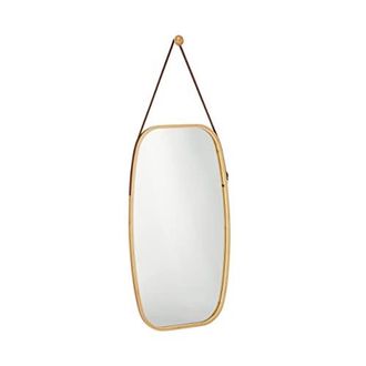 Relaxdays Miroir Ovale Mural Suspendu, Glace d&eacute;corative &agrave; Suspendre en Bambou, Chambre, Salon, HxL 76,5 x 43,5cm, Nature, Verre, Similicuir, Marron, Taille Uniq