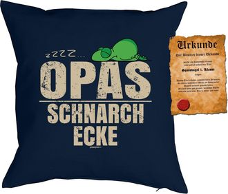 Tr&auml;umeland trag-das Geschenk Opa Kissen mit F&uuml;llung - Sofakissen mit Motiv:Opas Schnarchecke Geburtstag Weihnachten