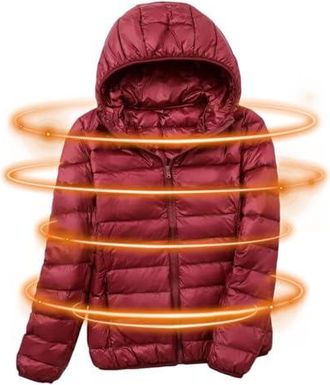Generic Doudoune l&eacute;g&egrave;re pour femme, doudoune pliable pour femme, doudoune l&eacute;g&egrave;re avec fermeture &eacute;clair - Doudoune matelass&eacute;e pour femme, Vin rouge., L