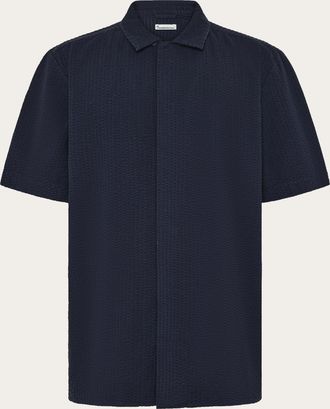 Knowledge Cotton Apparel Herren vegan Hemd Herren Relaxed Seersucker Short Sleeve Night Sky