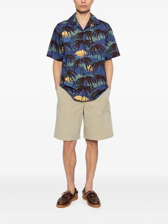 Dr&ocirc;le de Monsieur Palm-Print Cotton Shirt - Blue
