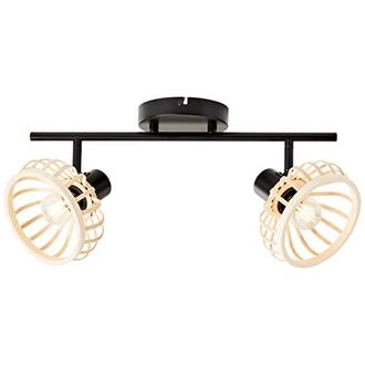 Brilliant Brillant projecteur Norah 2 feux. bois clair/noir, m&eacute;tal/bambou, 2x D45, E14, 28 W