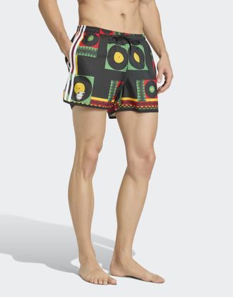 adidas Originals x Bob Marley - Jamaica Originals - Short de bain 5 pouces - Vert vif/noir/blanc
