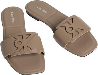 Calvin Klein CK Provence - Flache Ledersandalen mit eckiger Zehenpartie in W&uuml;sten-Taupe-Grau