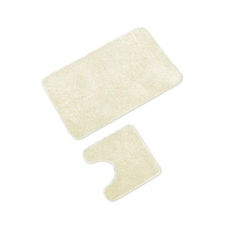 WohnDirect Badematten Set - WC Vorleger (45x45cm), Badematte (60x100cm) - rutschfest waschbar Badezimmerteppich MIT WC-Ausschnitt - Creme