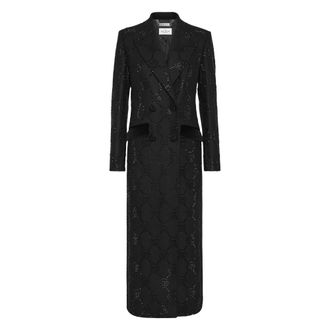 Philipp Plein Maxi Coat Strass Monogram - - Coats - Damen - Schwarzk - XS