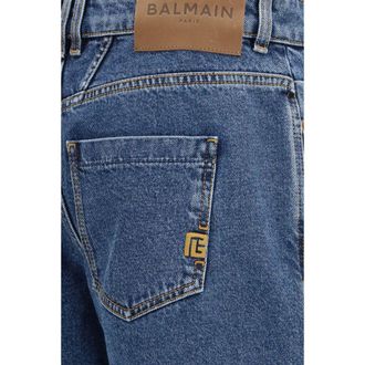 Balmain Wide-Leg High-Rise Cotton Jeans - Blue