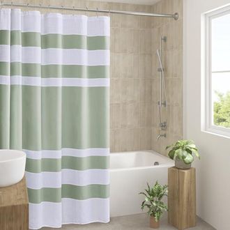 Madison Park Duschvorhang, Waffelgewebe, f&uuml;r Badezimmer, 3M-Scotchgard-Feuchtigkeitsmanagement, Spa-Qualit&auml;t, modern, 183 x 183 cm, salbeigr&uuml;n