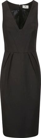 Elisabetta Franchi Femme, Robes, Noir, Taille: 40 FR Robe Midi Brod&eacute;e &agrave; Col en V