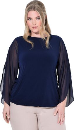 Miamoda Damen gro&szlig;e Gr&ouml;&szlig;en &Uuml;bergr&ouml;&szlig;en Plus Size Bluse, 3/4-Mesh-&Auml;rmel mit Schlitz dunkelblau 52 841743750-52