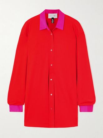 AZ FACTORY + Lutz Huelle Aka Zweifarbiges Hemd Aus Gl&auml;nzendem Jersey Mit Applikation - Rot