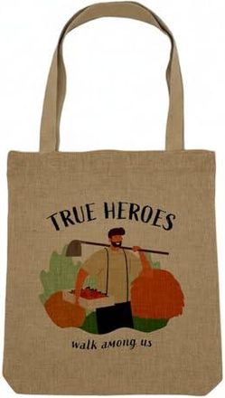 Fabulous Sac Shopping Tote Bag Aspect Lin - True Heroes - Farmer Heroes Sac de Courses Toile Epaisse 360g Beige Naturel Cabas Port&eacute; Epaule Solide Imprim&eacute; en Fr