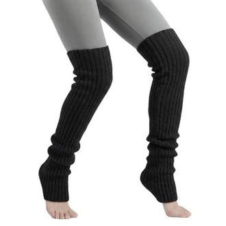 Generic Y2K Harajuku Jambi&egrave;res longues et souples en tricot c&ocirc;tel&eacute; uni pour femme, Noir, taille unique