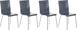Clp 4er-Set Wartezimmerstuhl Pepe mit ergonomisch geformten Holzsitz und Metallgestell I 4X Konferenzstuhl erhältlich, Farbe:grau