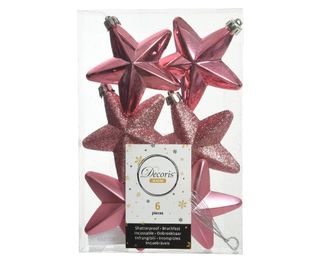 Kaemingk Christbaumschmuck Sterne Kunststoff 7cm x 6 St&uuml;ck Anh&auml;nger Glitzer rosa pink Lippenstiftrosa