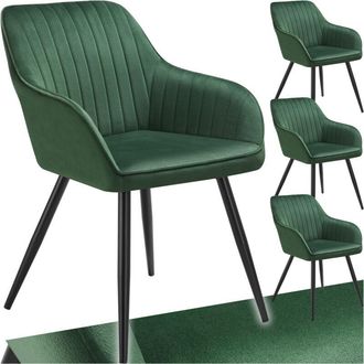 TecTake Tectake - Lot 4 chaises de salle &agrave; manger en velours matelass&eacute;es vert fonc&eacute;
