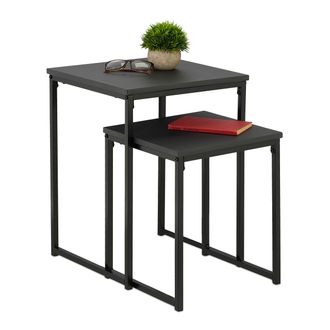Relaxdays Beistelltisch 2er Set, stapelbar, Satztisch 2 Größen, quadratisch, Metall, Wohnzimmer, Dekotisch, schwarz