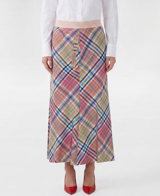 Vivienne Westwood Jupe midi &eacute;vas&eacute;e en laine vierge &agrave; motif tartan